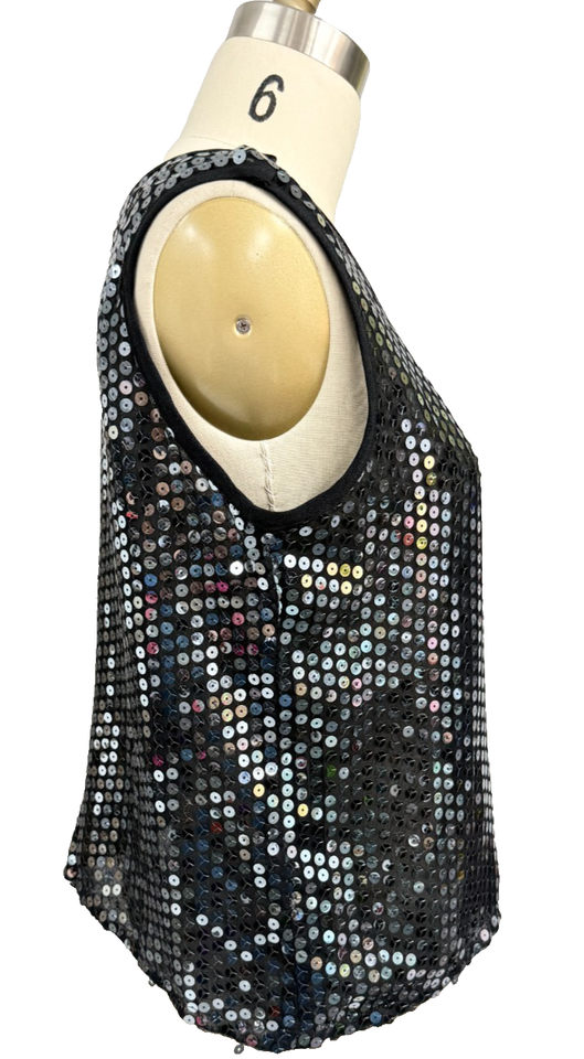 VTG 1980s Opening Night Black Silk Sequin Tank Top Glam Shell S | eBay