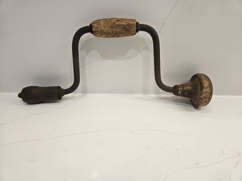 Antique Wood Handle Bit Brace Hand Crank Drill Carpenter Tool Rare 13 ...