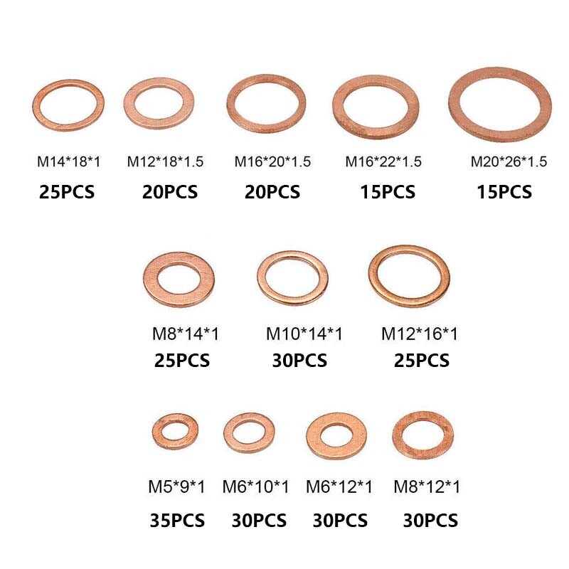 300Pcs Brass Flat Washers Assortment Kit, Metric Copper Sealing Washers ...