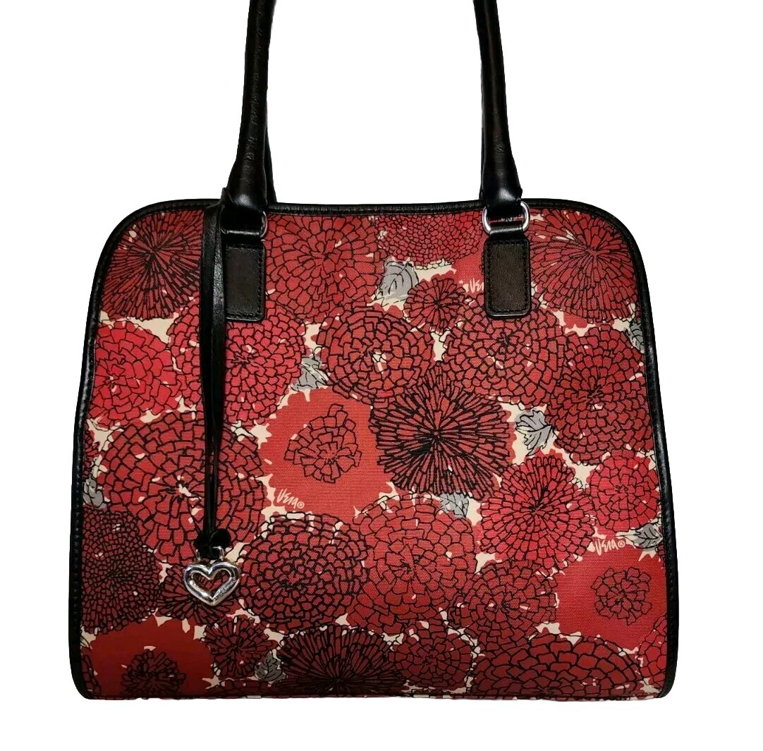 BRIGHTON VERA NEUMANN FLORAL MUM PRINT LADY BUG EMBLEM SHOULDER HANDBAG ...