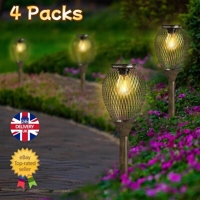 4Packs Solar Stake Lights Garden Outdoor Metal Vintage Super Bright ...