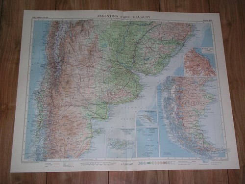 1957 VINTAGE MAP OF ARGENTINA CHILE FALKLAND ISLANDS / SCALE 1: ...