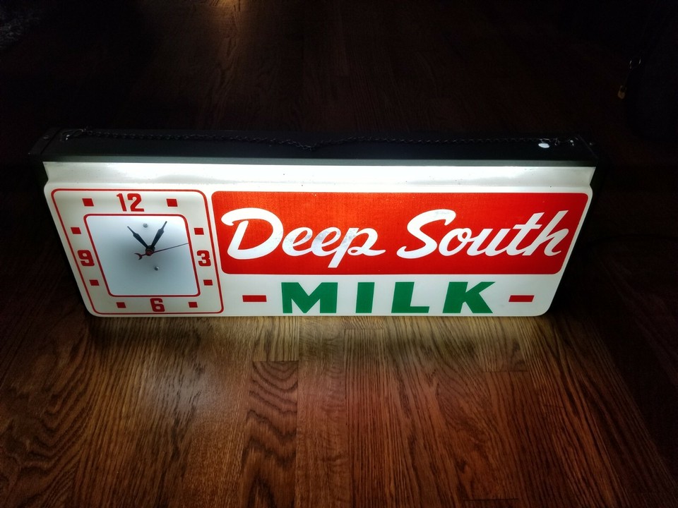 Vintage Deep South Milk Lighted Clock Promotional Advertising Sign ...