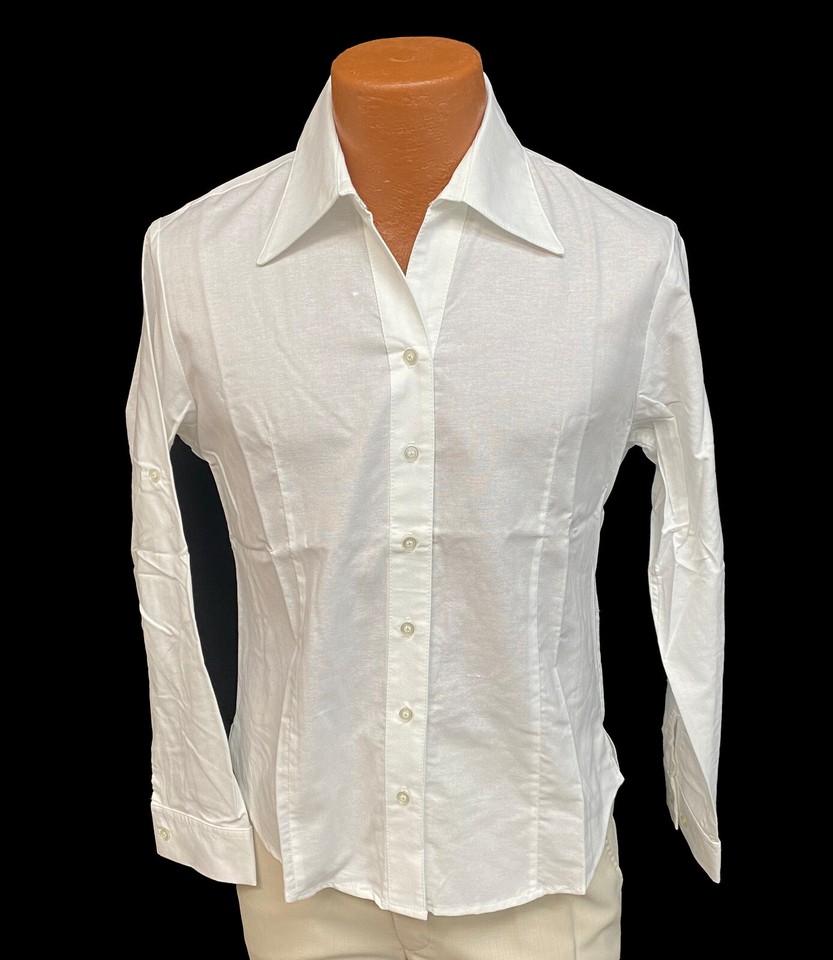 New Women's White Blouse Short V Button Down Tailored with Front Darts ...