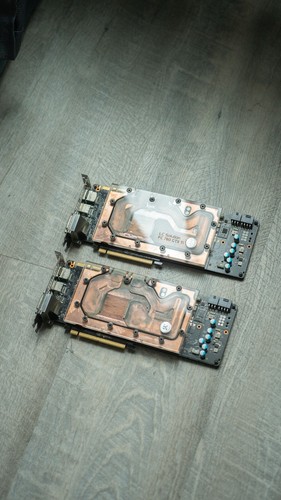 2 GTX 780 ti GPUS 3.5GB graphics card with EKWB copper water blocks ...