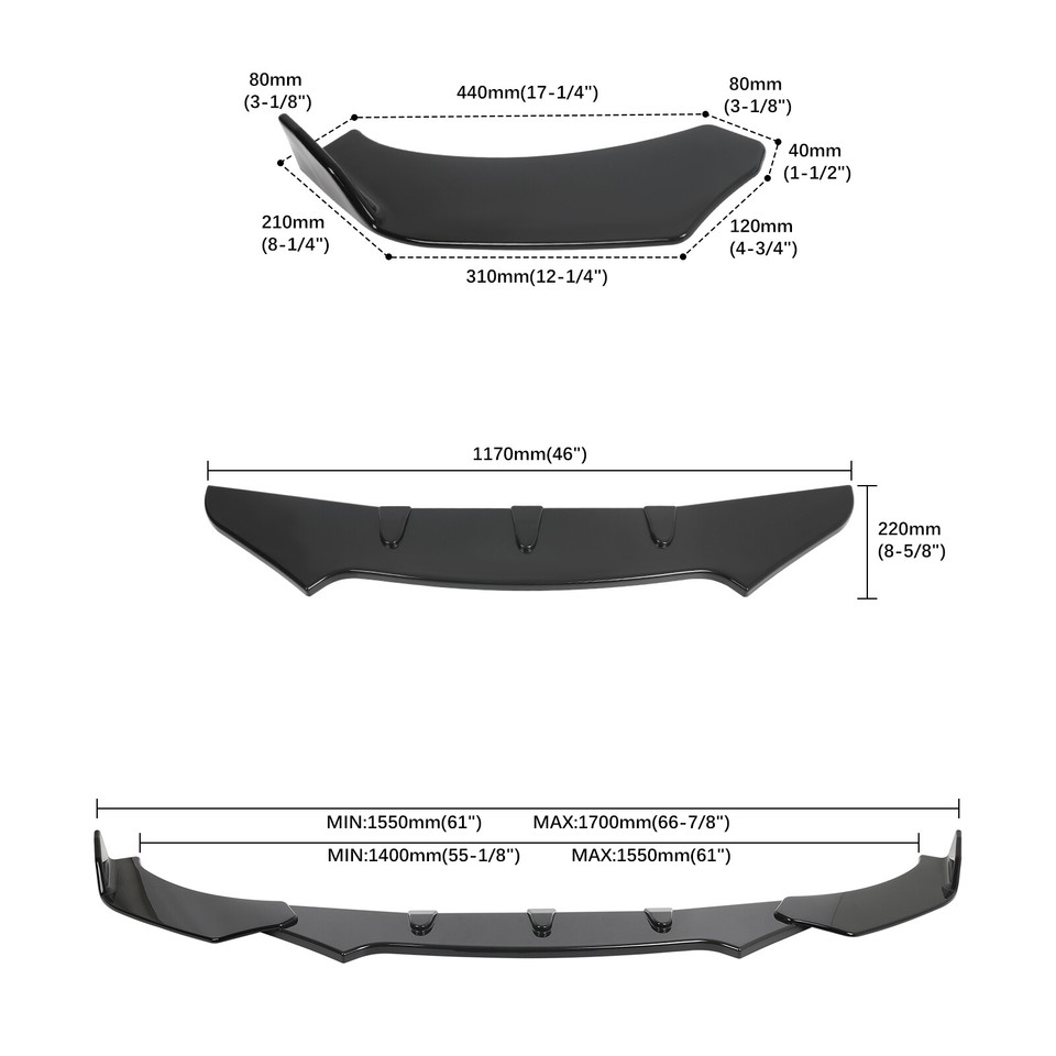 For 2004-2008 Chrysler Crossfire 3PCS Front Bumper Lip Splitter Spoiler ...