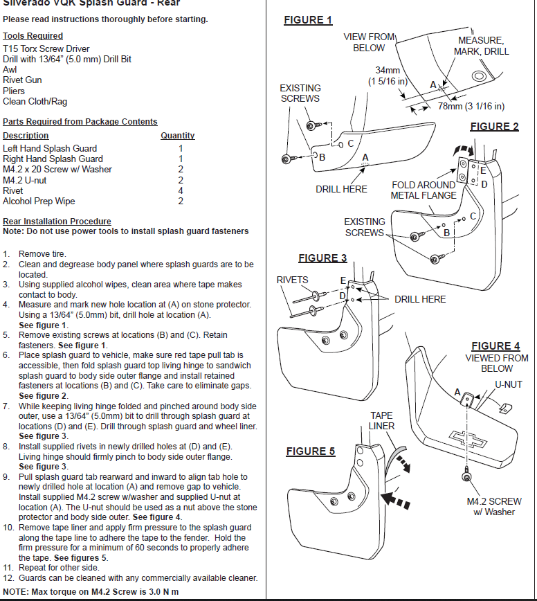 2019-2025 General Motors GM Silverado Rear Black Molded Splash Mud ...