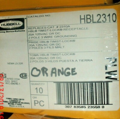 HUBBELL HBL2310 TWIST-LOCK RECEPTACLE 20A 125V 2POLE 3WIRE GROUNDING | eBay