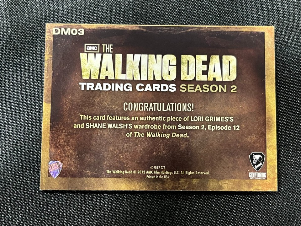 2012 Cryptozoic Walking Dead Lori Grimes Shane Walsh DM03 Dual Patch ...