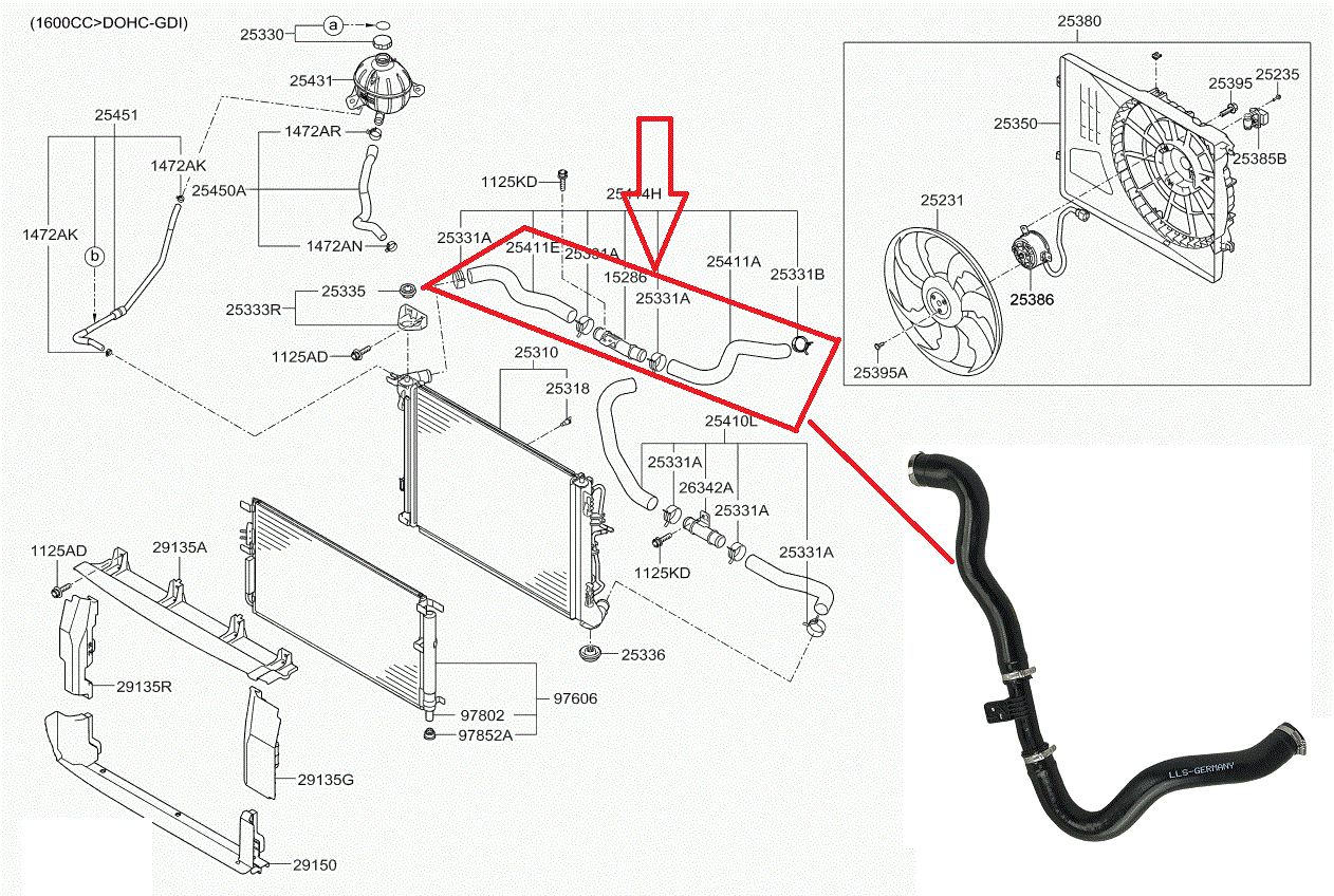 KÜHLERSCHLAUCH FÜR HYUNDAI TUCSON KIA SPORTAGE IV 1.6 GDI 25414D7600 ...