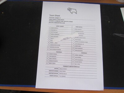 2024-25 PREMIER LEAGUE 2 U21s DERBY COUNTY v LEEDS UNITED TEAM SHEET ...