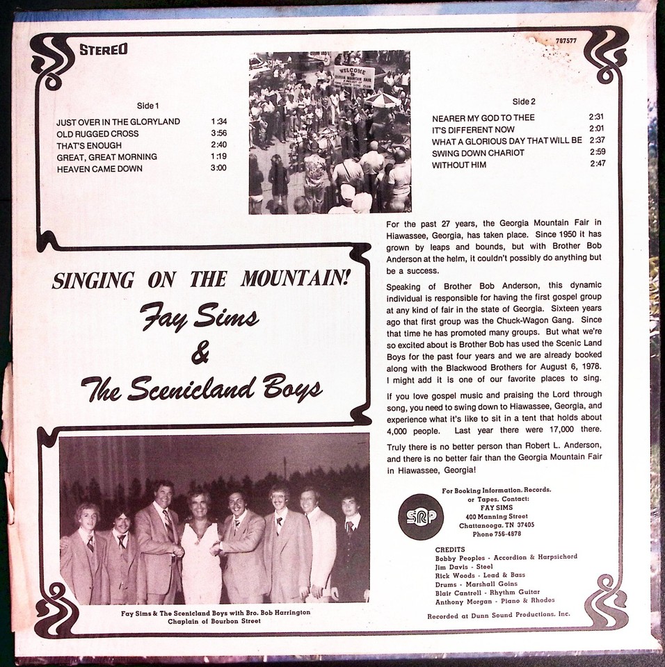 FAY SIMS & THE SCENICLAND BOYS SINGING ON THE MOUNTAIN! EXC VINYL LP ...