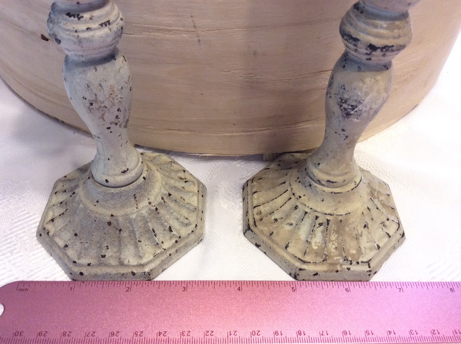 Shabby Vintage Cottage cHic Chippy Paint Iron Garden CandleSticks ...