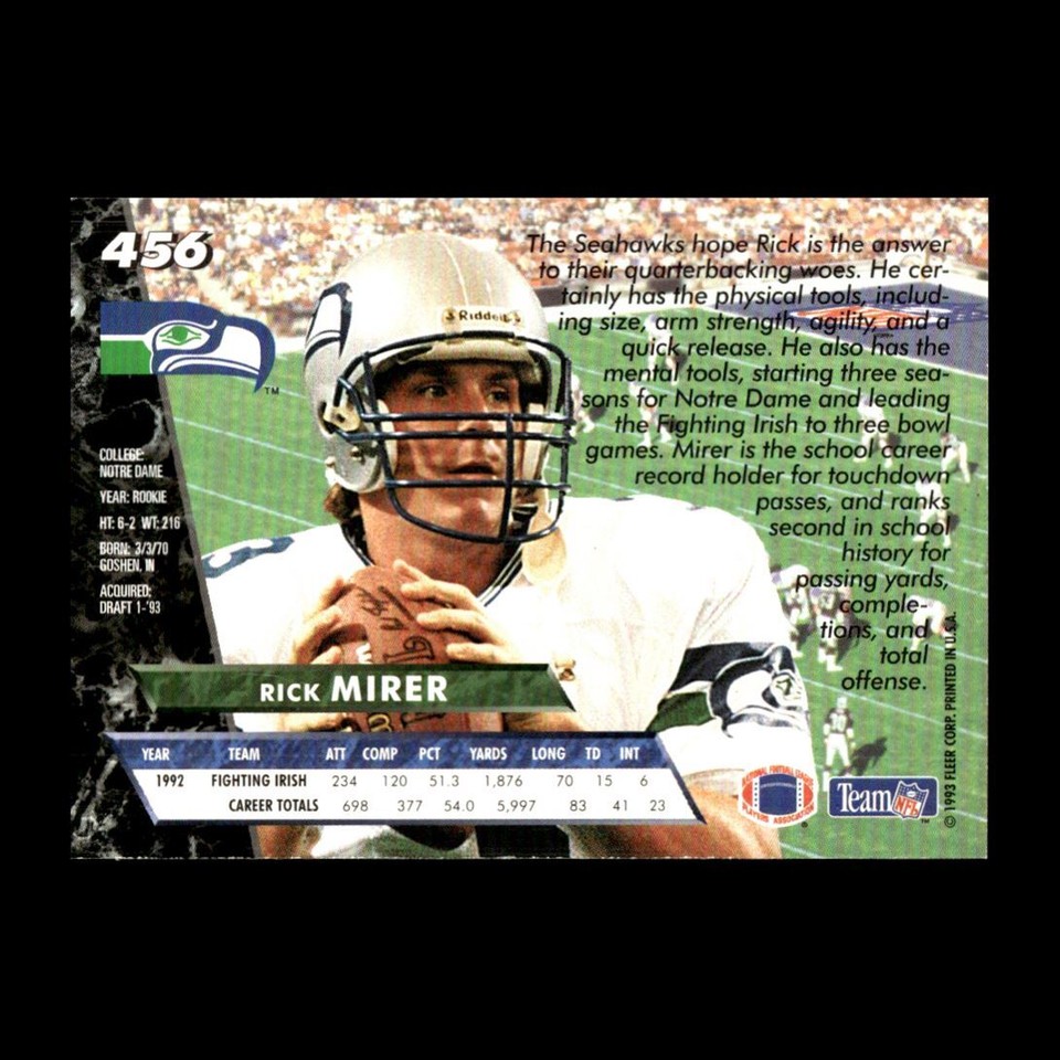 Rick Mirer 1993 Ultra Rookie Seattle Seahawks #456 R327A 57 | eBay