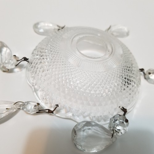 Vintage Diamond Point Crystal Glass Chandelier Bobeche W/ 6 Prisms ...