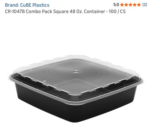 Cube Plastics CR-1047B Combo Pack Square 48 Oz. Container - 100 / CASE ...