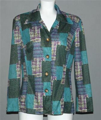 VTG Patchwork Squares Varied Rope Boucle Looks Polyester L/S Blouse Wm ...