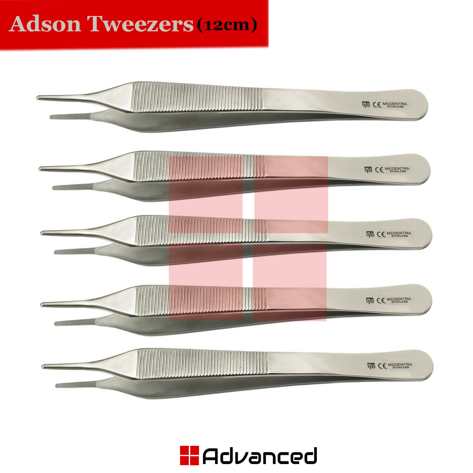 5Pcs Dental Adson Tweezers 12cm Tissue Dressing Forceps Surgical Pliers ...