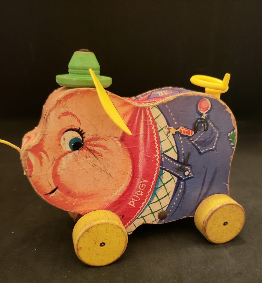 Vintage 1962 Fischer Price "Pudgy Pig" Pull Toy #478 w/string | eBay