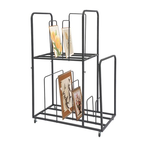 2 Tier Art Canvas Storage Rack with 4 Wheels Display Stand for Painting ...