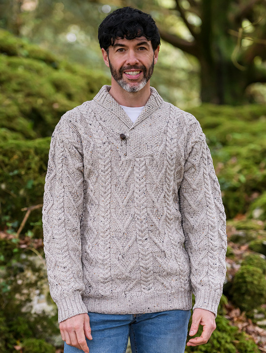 NWT Aran Men’s Shawl Collar Sw‎eater - One Button Fisherman Sweater ...