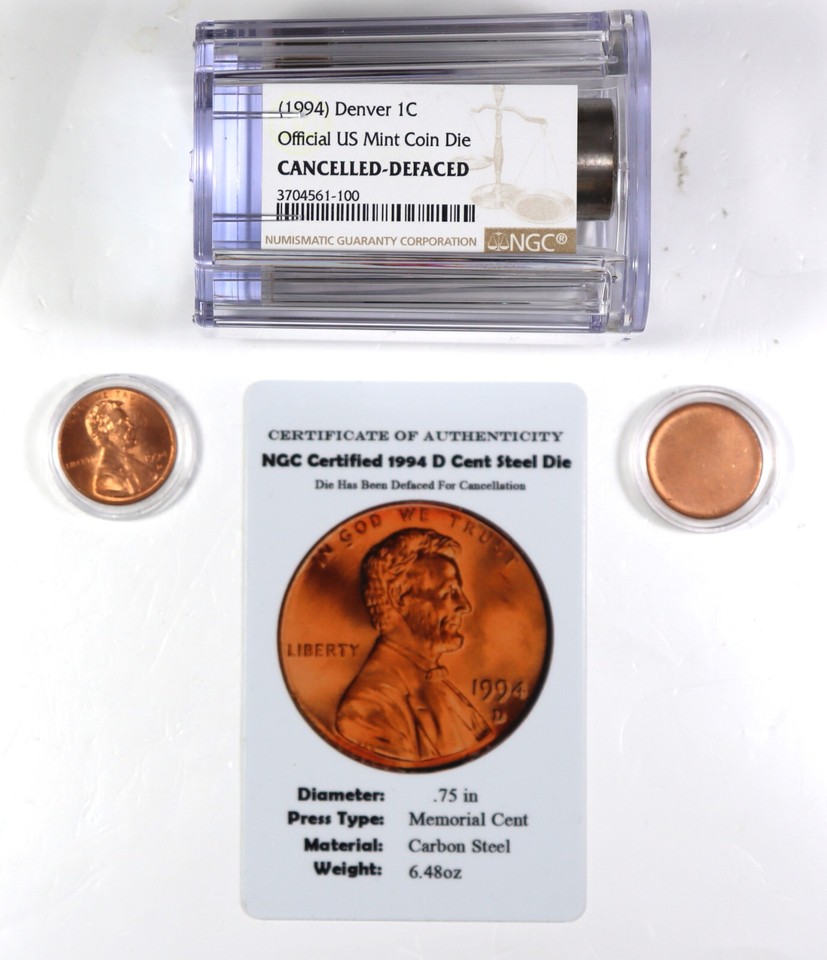 Official US Mint Coin Die Cancelled Defaced 1994 Denver 1C With Blank ...