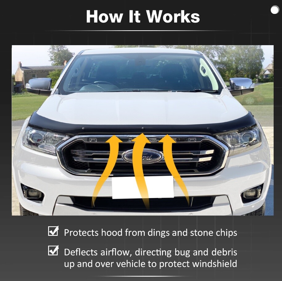 Dark Black Bonnet Guard Hood Protector Wind Deflector For Ford Ranger ...