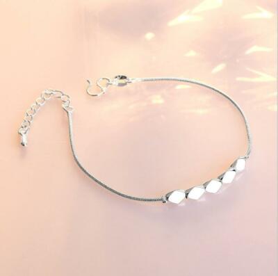 5 Beads Silver SP Stars Beaded Charm Cuff Chain Bracelet B05 | eBay