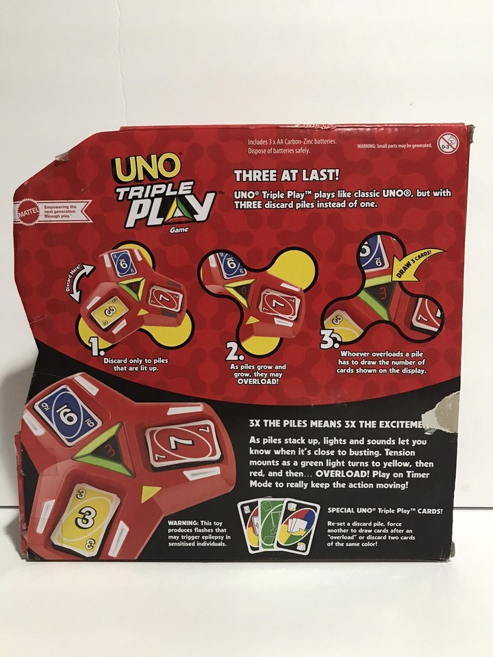 UNO Triple Play Card Game with Card-Holder Unit with Lights & Sounds ...
