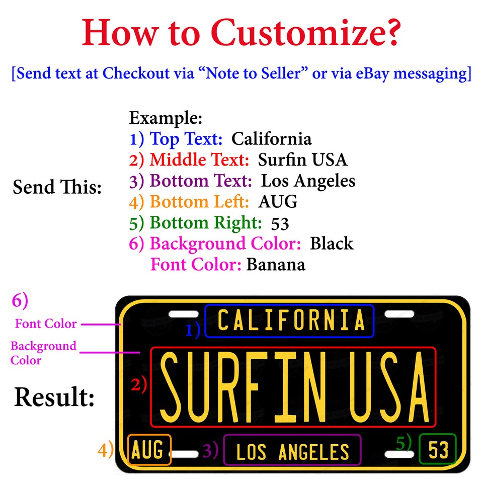 Any State Any Color Customized Aluminum LICENSE PLATE TAG Auto ATV ...