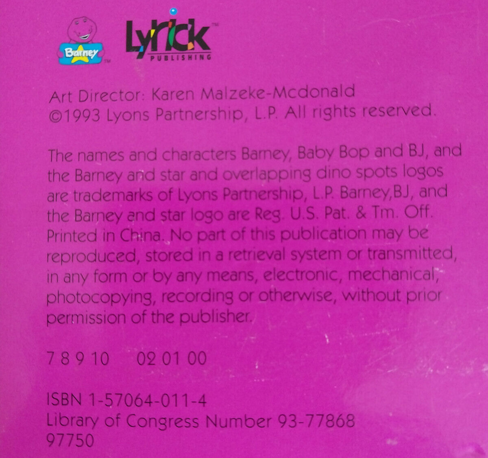 1993 Vintage Barney Goes To The Zoo by Linda Cress Dowdy Board book ...