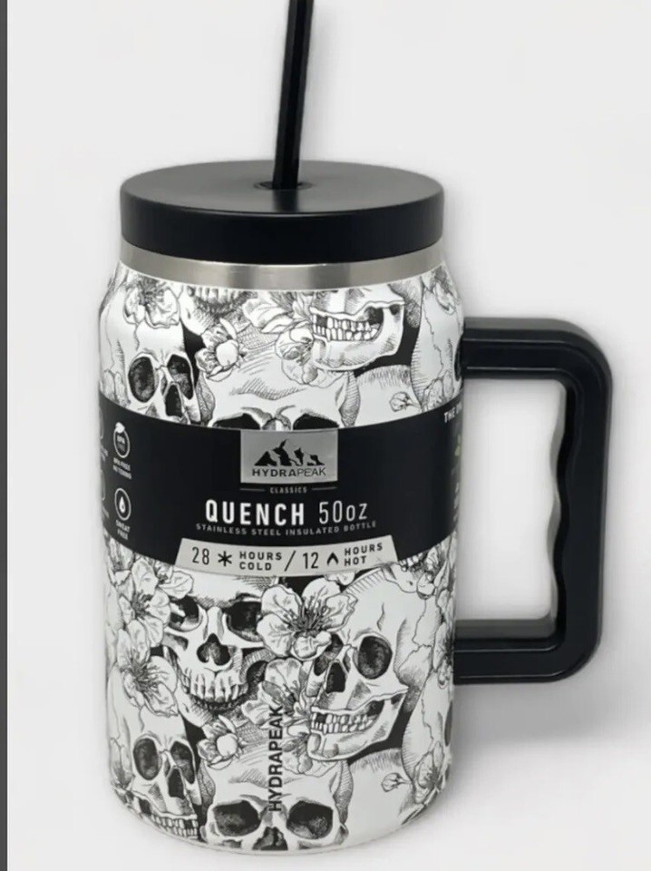 HydraPeak SKULLS FLOWER Quench 50 oz Steel Insulated Bottle Tumbler ...