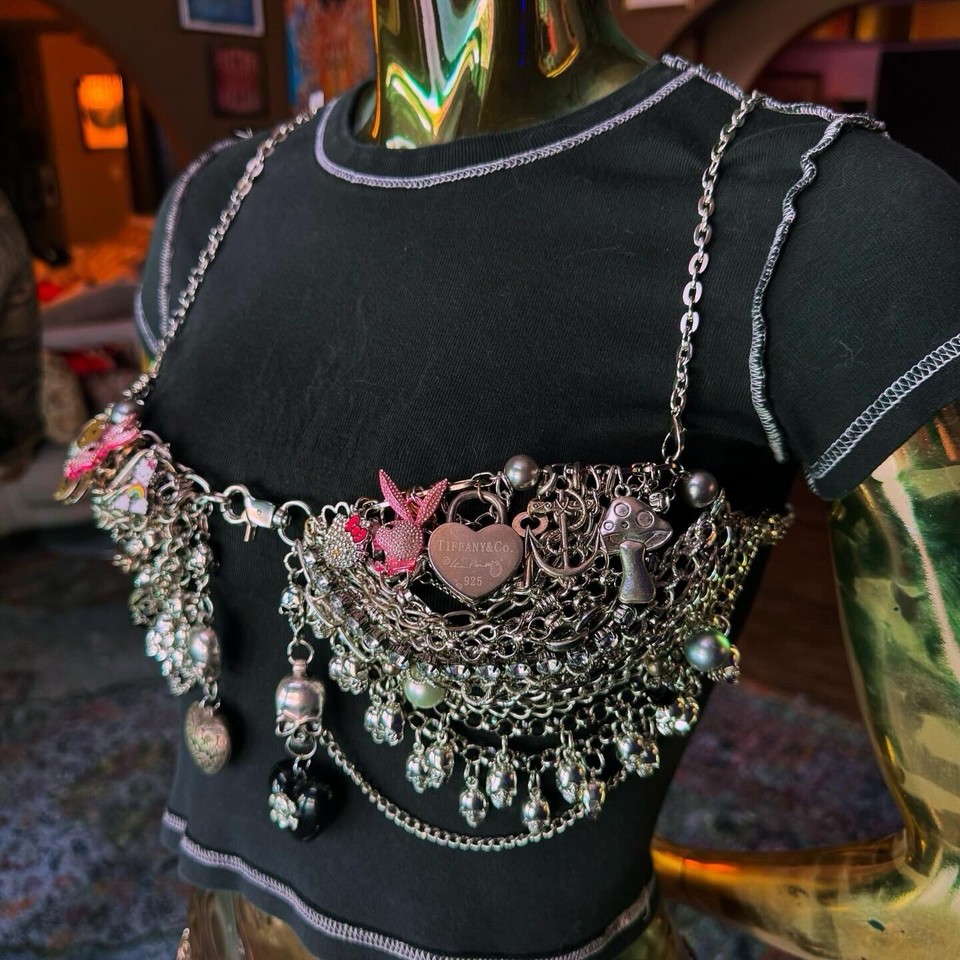 Handmade Chain Charm Jewelry Upcycled Bra Body Jewelry Top Sz S / 34B ...
