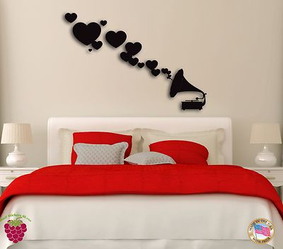 Wall Sticker Hearts Retro Love Romantic Music for Bedroom (z1255) | eBay
