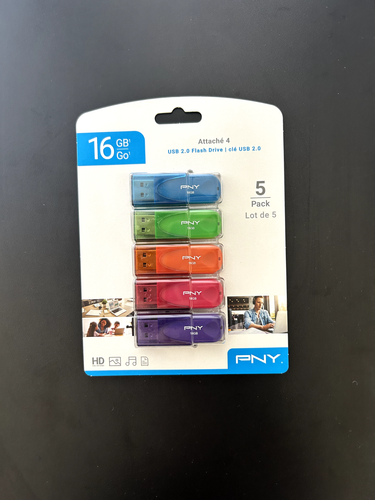 PNY USB 2.0 Flash Drives, 16GB, Assorted Colors, Pack Of 5 Flash Drives ...