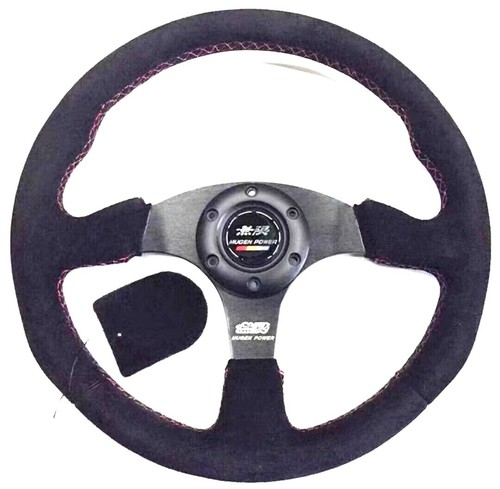 Mugen 350mm Suede Leather Red Stitch Flat Racing Steering Wheel Fit for ...