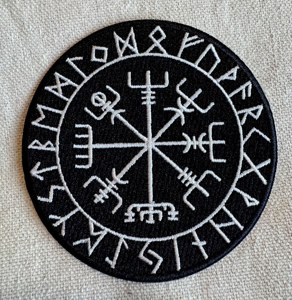 VIKING COMPASS PATCH Vegvisir IRON-ON EMBROIDERED ICELANDIC NORSE RUNE ...