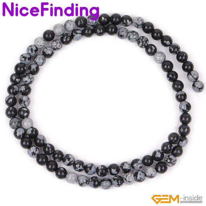 Natural Black Snowflake Obsidian Round Loose Gemstone Beads Jewelry ...