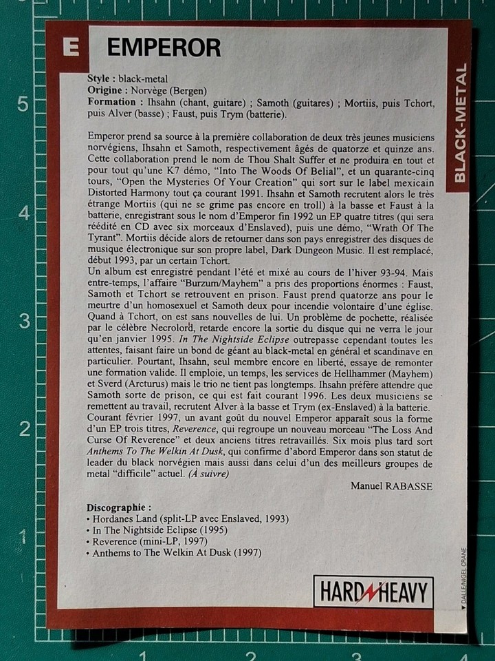 1998 HARD N HEAVY MUSIC MAGAZINE THIN PAPER CARD EMPERER GROUP BAND | eBay