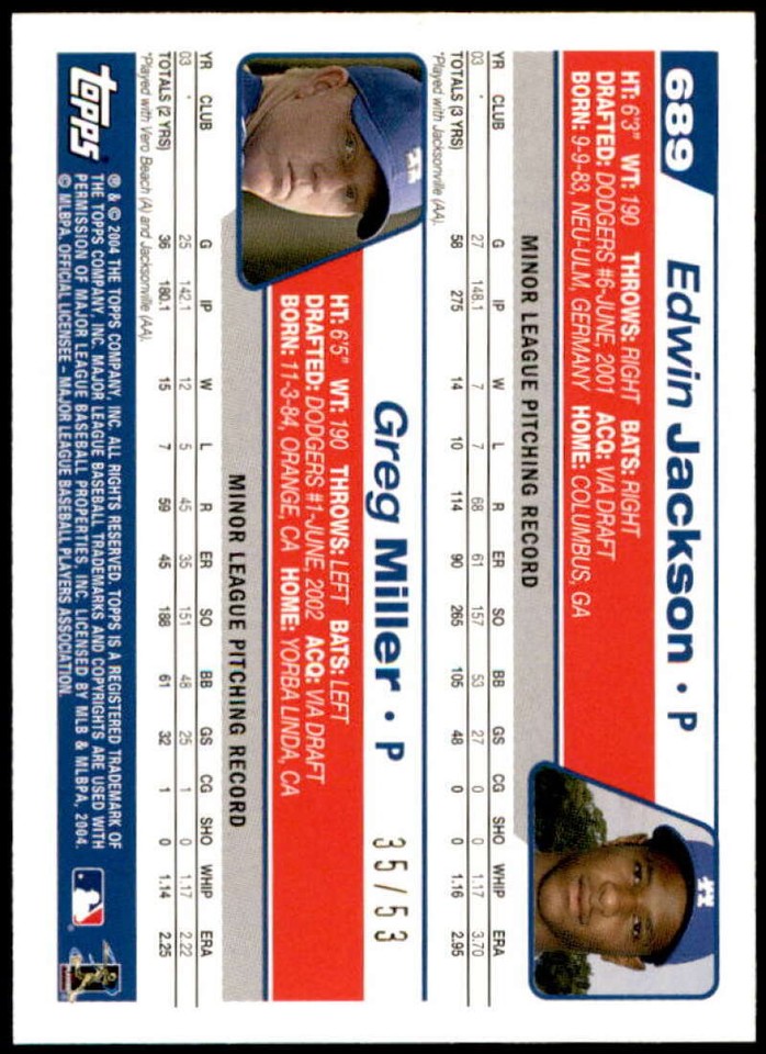 Edwin Jackson/Greg Miller Rookie Card 2004 Topps Black #689 | eBay