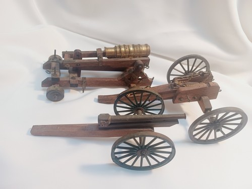 Vintage Krupp Civil War Brass Wood Cannons Carriage Cart Models Lot Of 3 HTF 8" | eBay