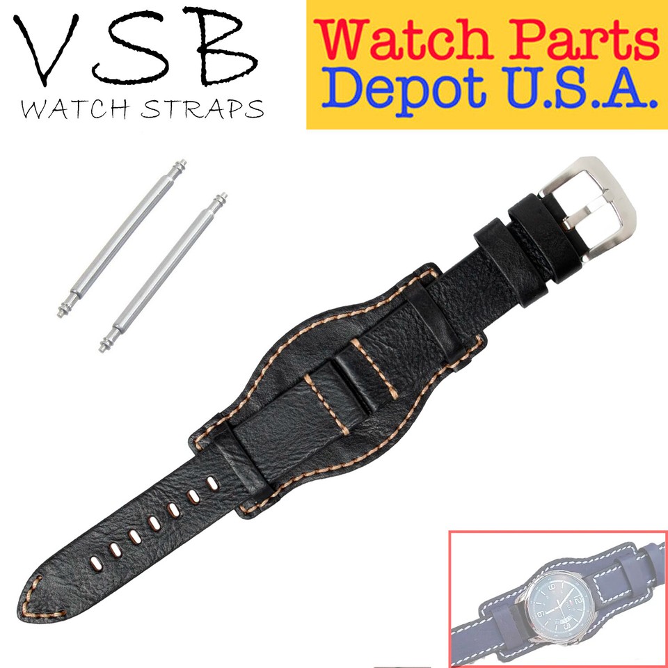 VSB801 Contrast Stitch Leather Watch Band Military Cuff Strap (20mm ...
