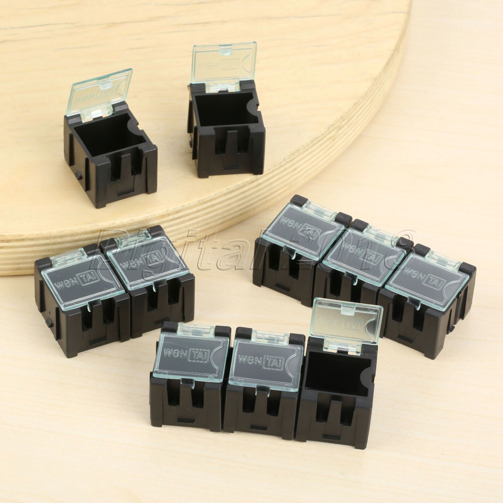 10Pcs Plastic Black Electronic Components SMT/SMD Storage Box Organizer ...