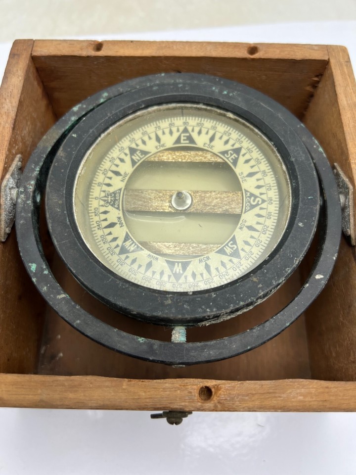 ANTIQUE NAUTICAL POLARIS SHIP FLOATING OIL COMPASS IN GYROSCOPE GYRO ...