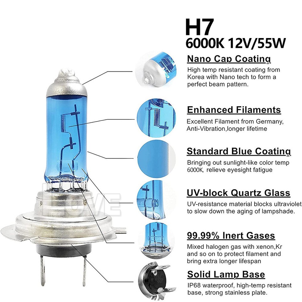 12PCS 12V H7 55W Xenon White 6000k Halogen Car Head Light Lamp Globes ...