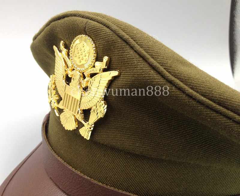 WW2 US Army Air Corps Officer Crusher Hat Cap With Golden Eagle Badge L ...