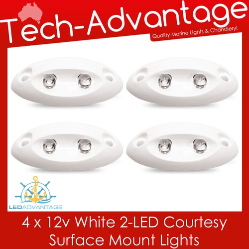 4 x Boat White Nylon Splashproof Surface Mount 2-LED Courtesy LED White ...