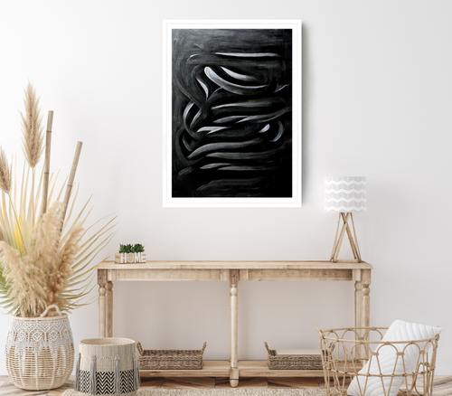 B&W Abstract Print, Black & White Wall Art, Watercolor Framed Vector ...