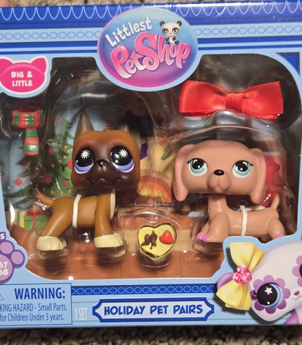 LPS Littlest Pet Shop Series 4 G7 #267 & 268 Holiday Dogs BIG & LITTLE ...