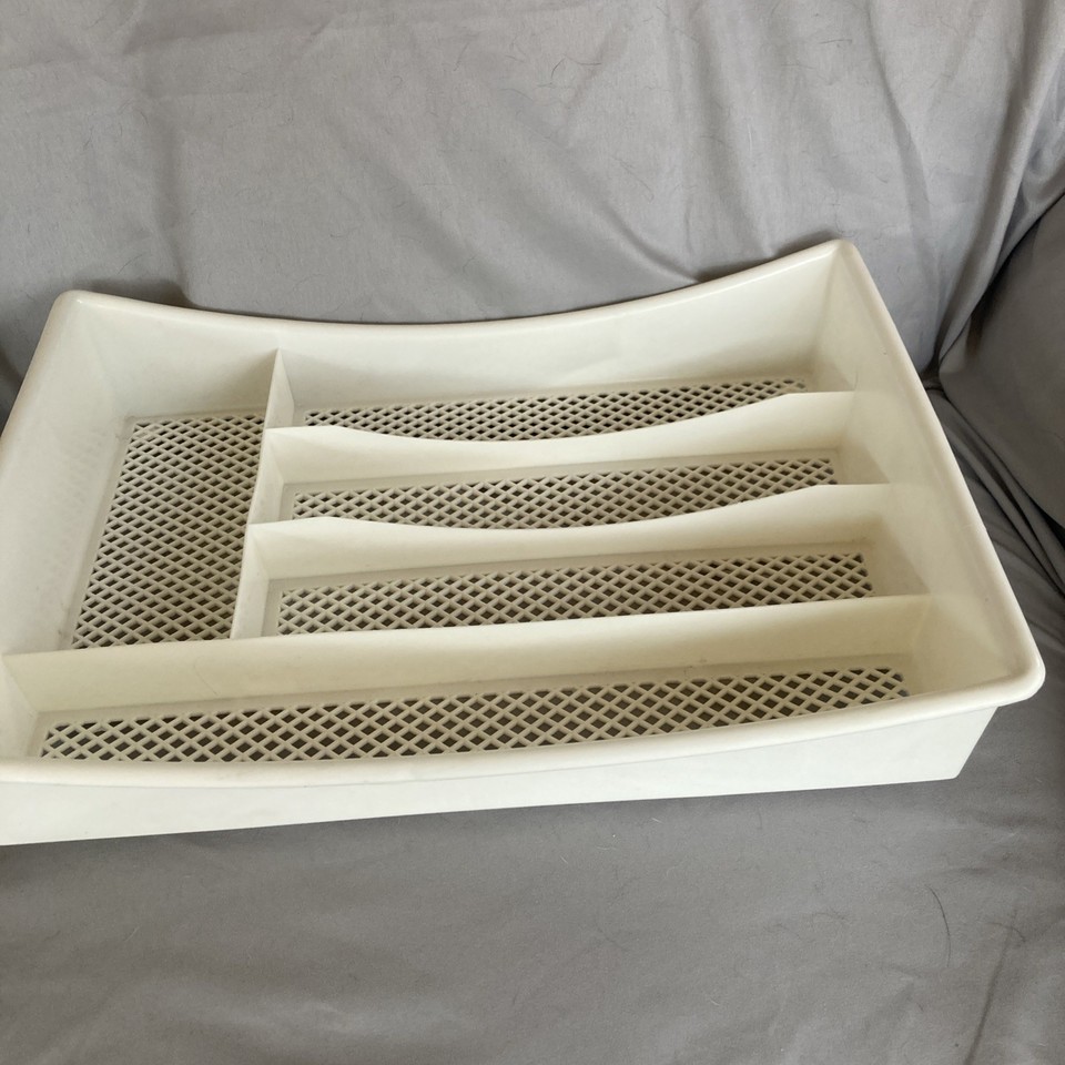 Vtg Silverware Utensil Tray Drawer Organizer 15” X 10.5” Rubber White ...